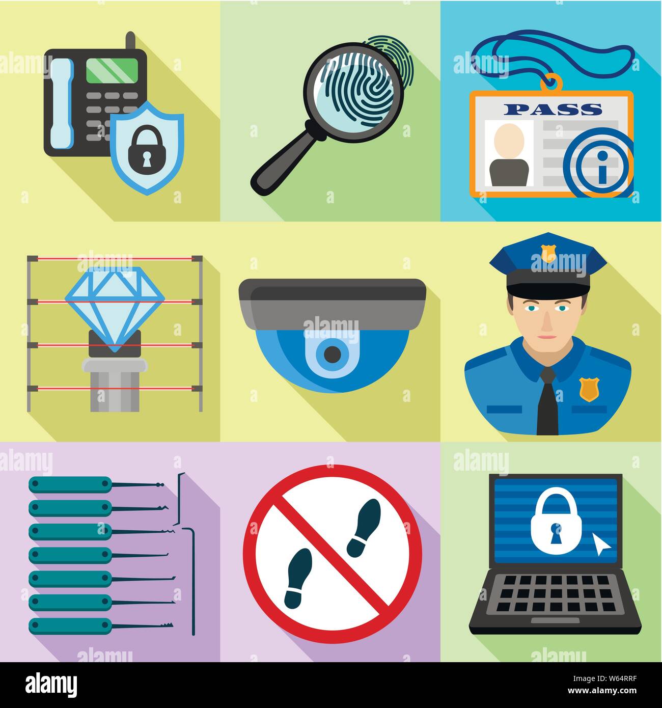 Building security icon set. Flat set of 9 building security vector ...