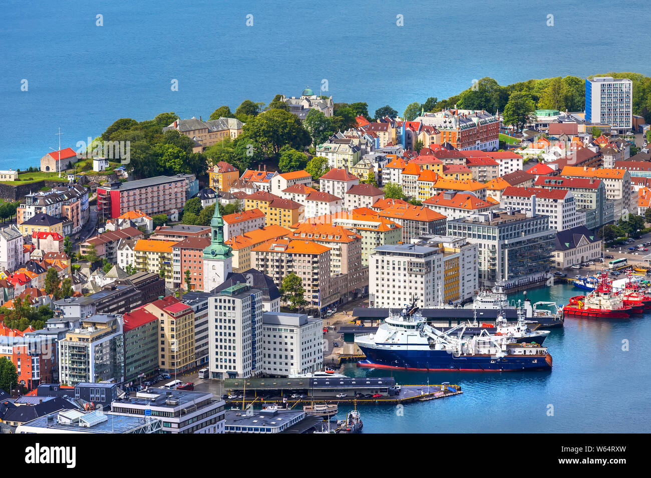 Bergen, Norway cityscape with colorful traditional houses, port and ...