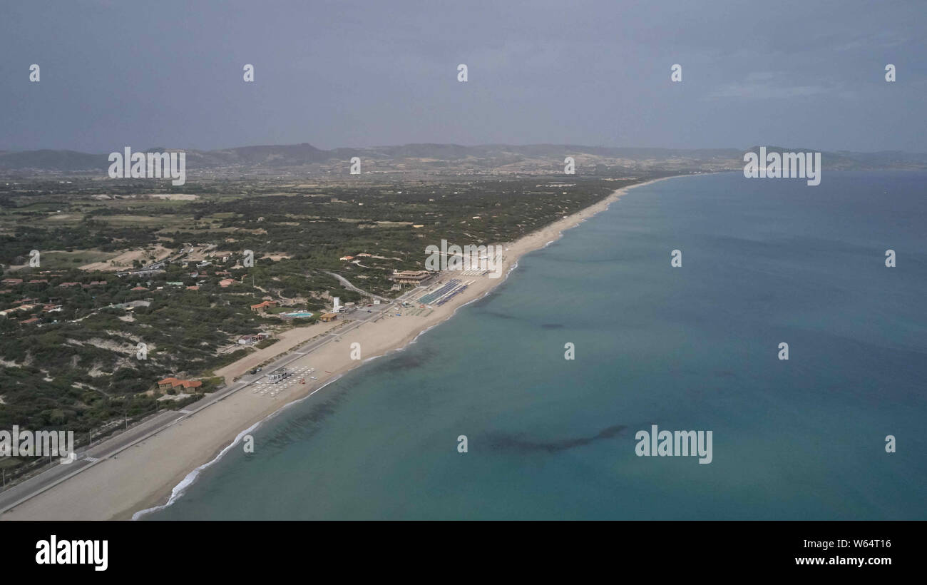 Aerial of Li Junchi beach (Spiaggia Li Junchi) Badesi, Sardinia Stock ...