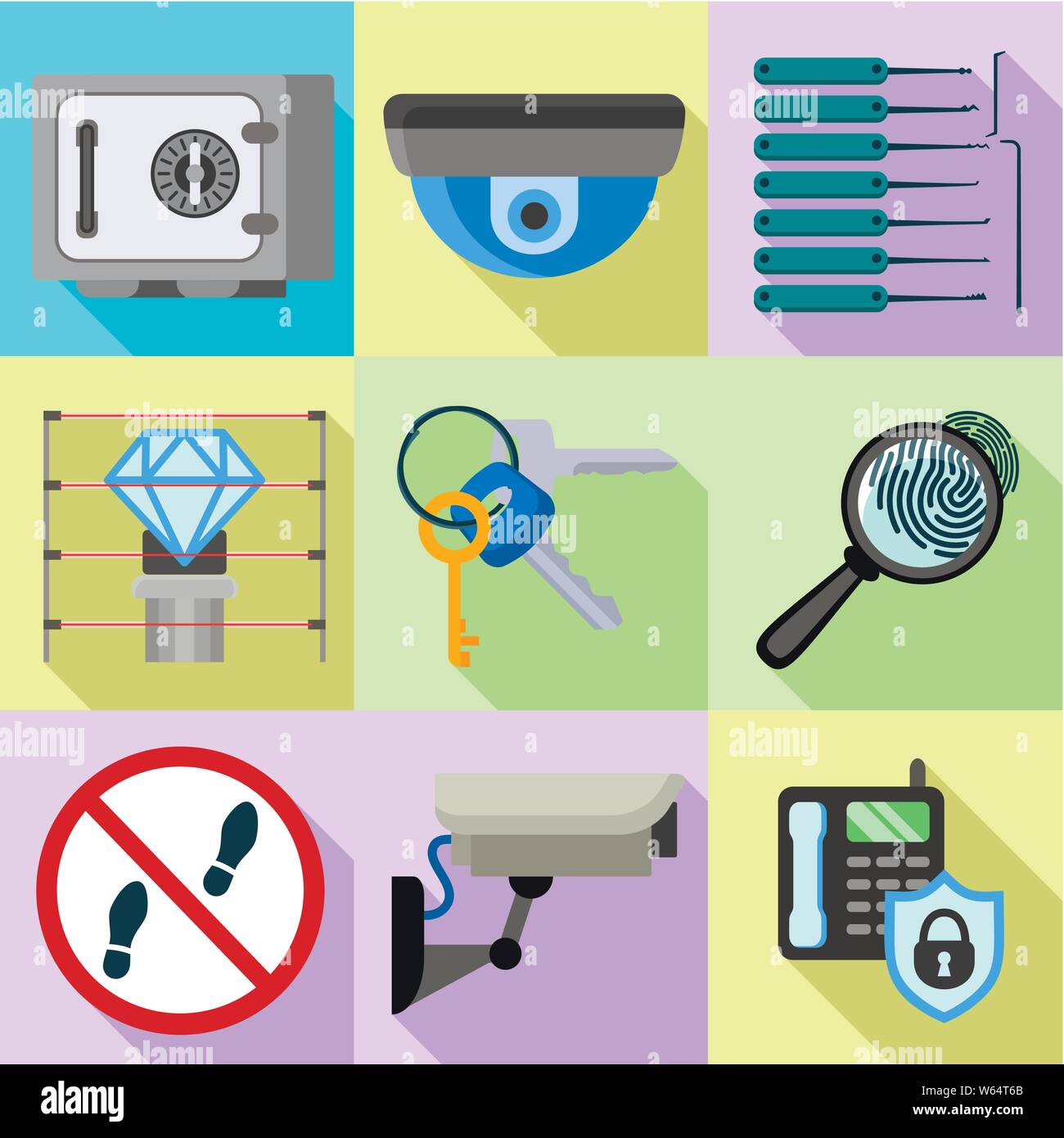 Indoor security icon set. Flat set of 9 indoor security vector icons ...