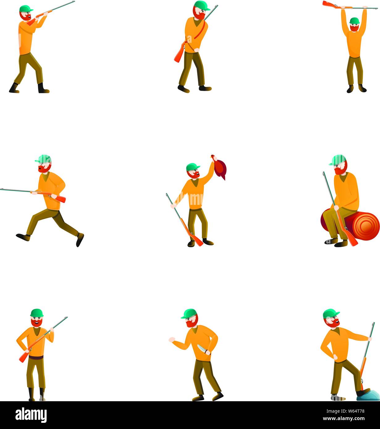 Hunter man gun icon set. Cartoon set of 9 hunter man gun vector icons ...