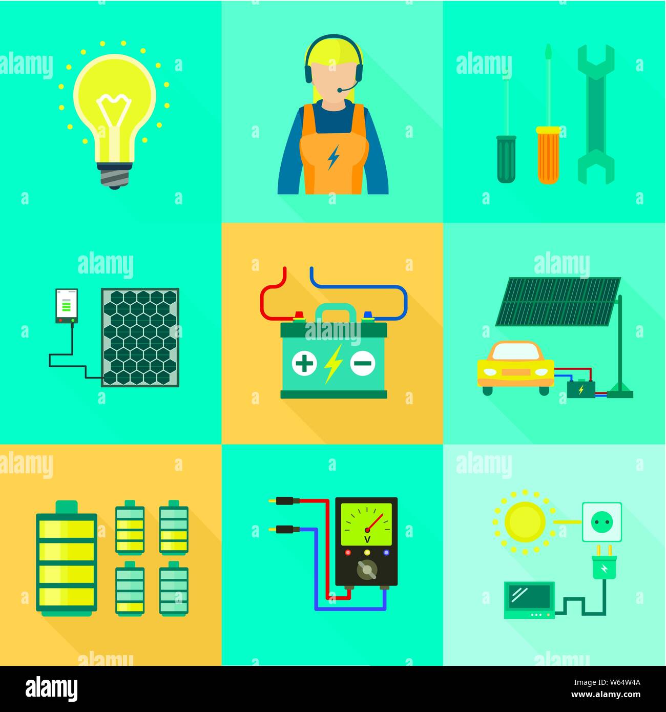 City electric icon set. Flat set of 9 city electric vector icons for ...