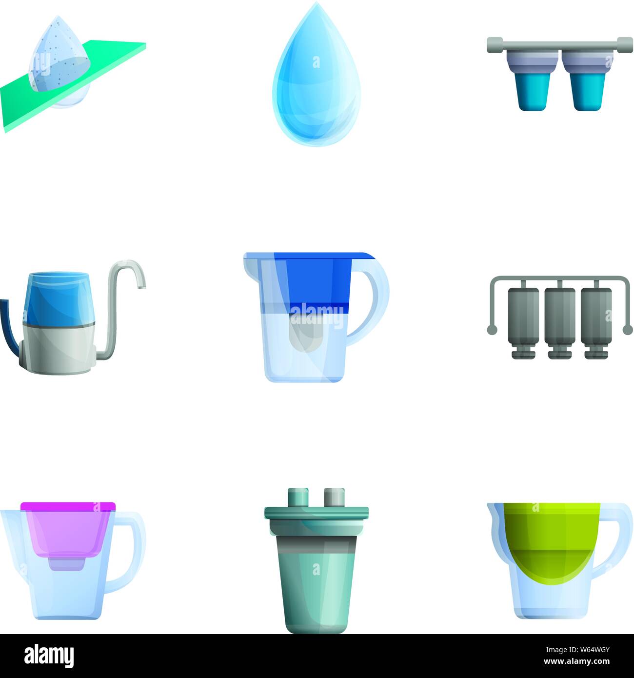 Water filtration icon set. Cartoon set of 9 water filtration vector ...