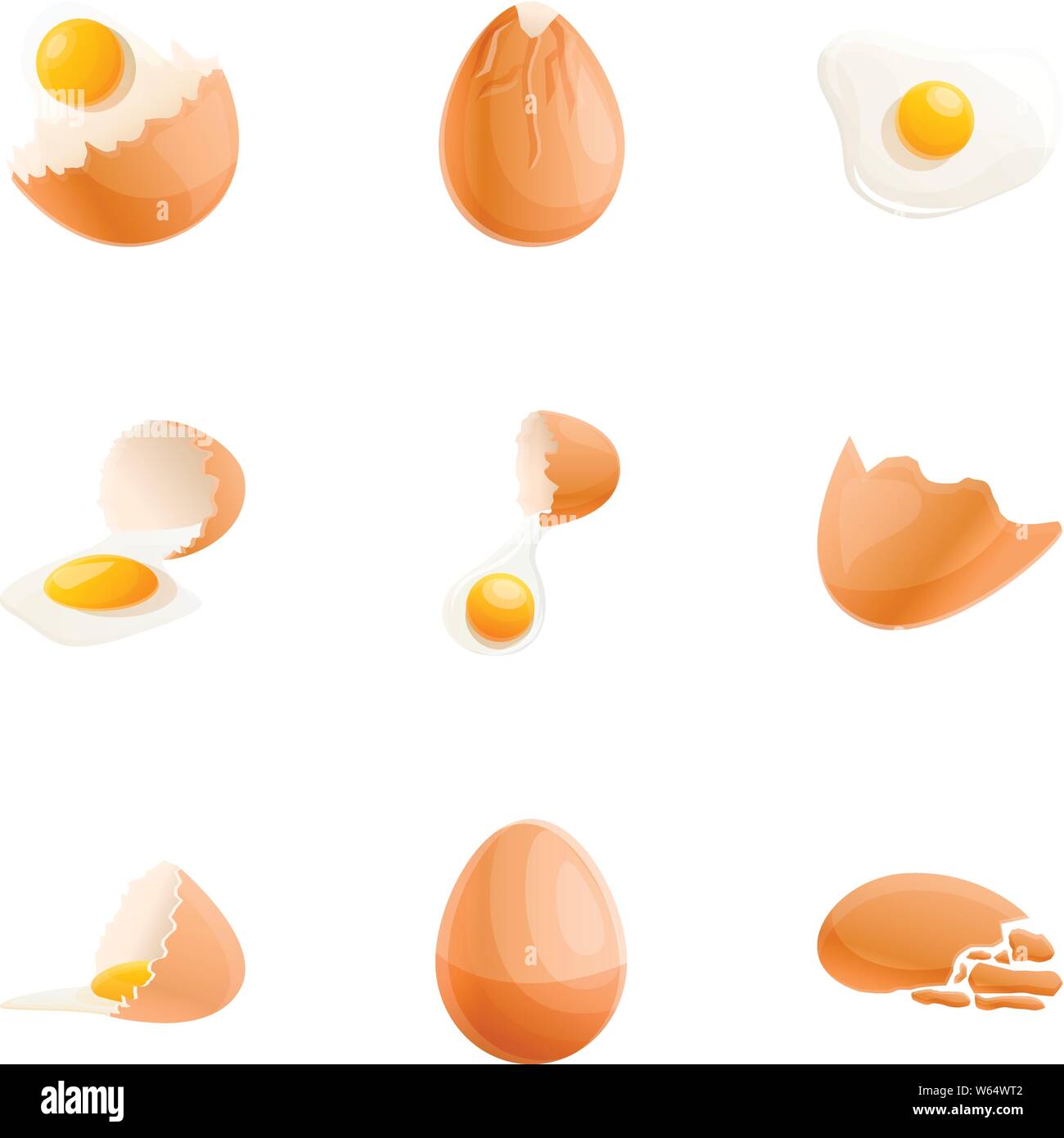 Chicken eggshell icon set. Cartoon set of 9 chicken eggshell vector ...