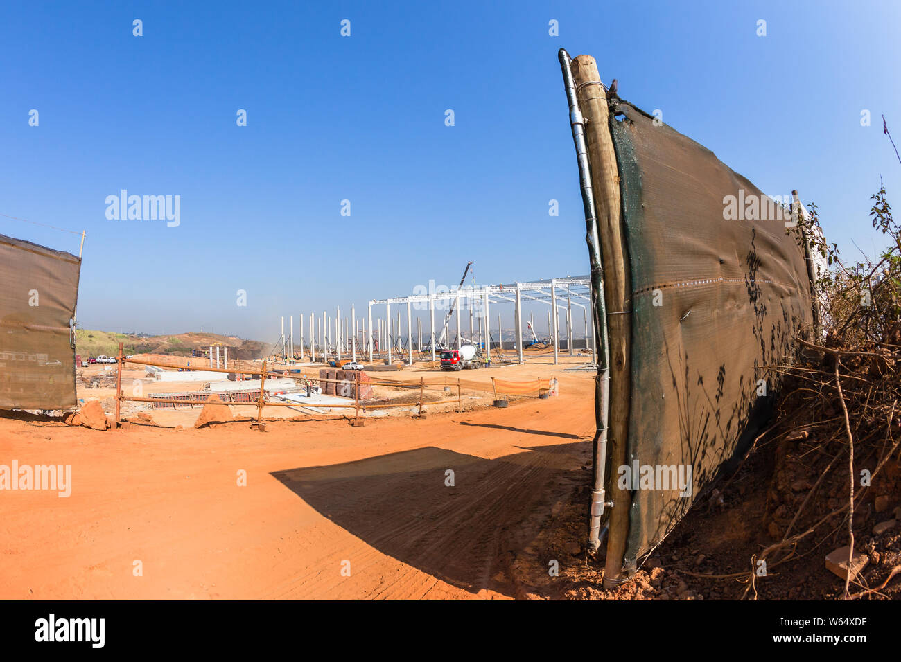 Industrial construction on site of new warehouse factory buildings been ...