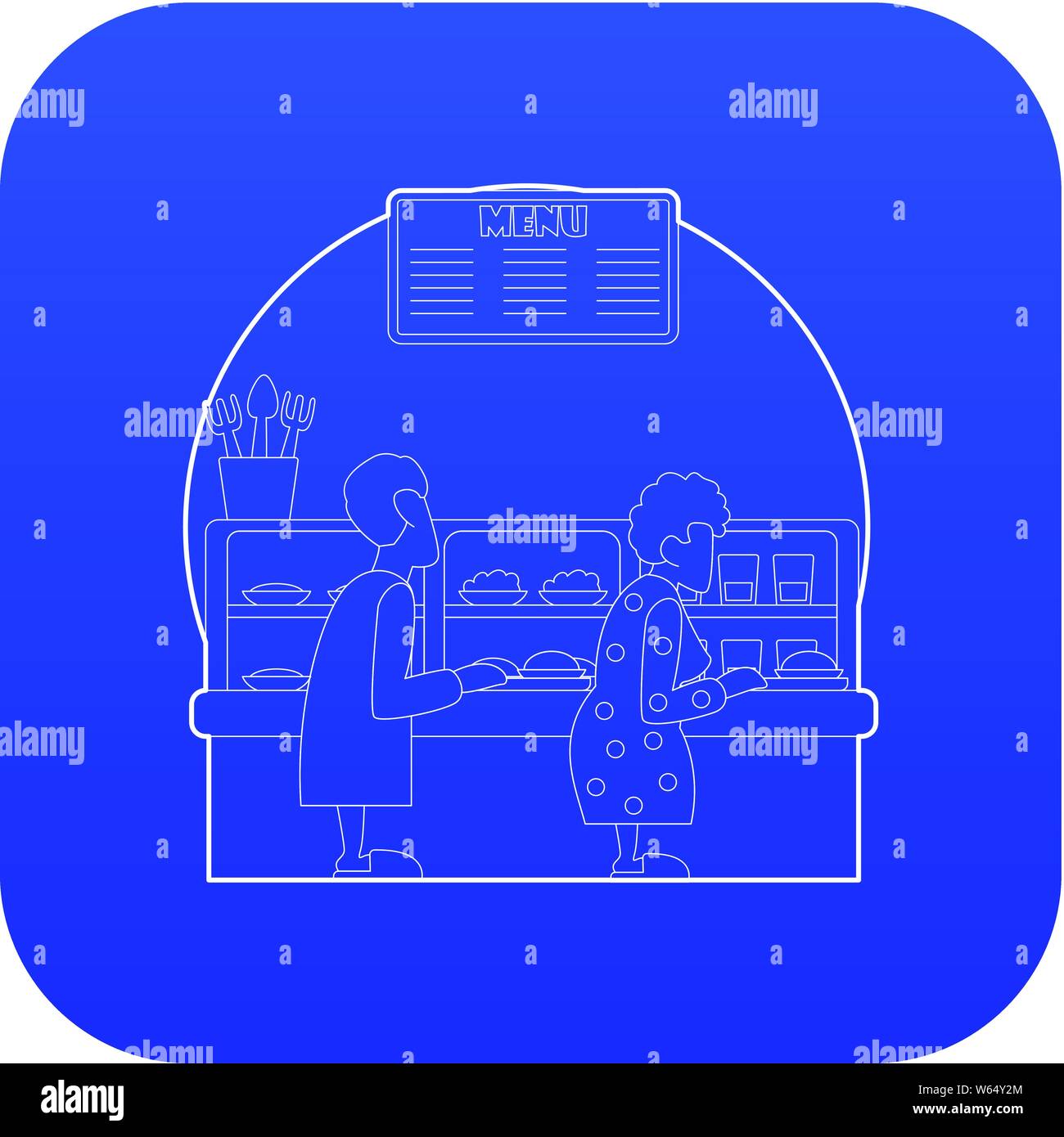 Queue in canteen for food concept, outline style Stock Vector Image ...