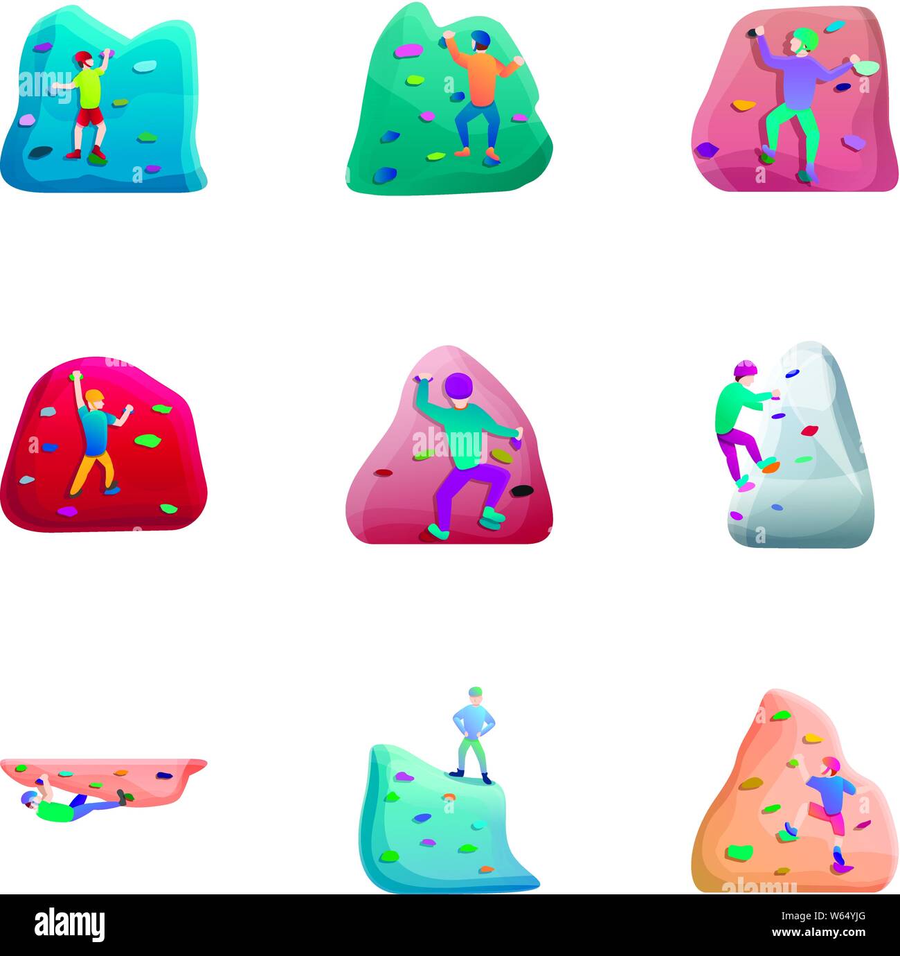 Indoor climbing icon set. Cartoon set of 9 indoor climbing vector icons ...