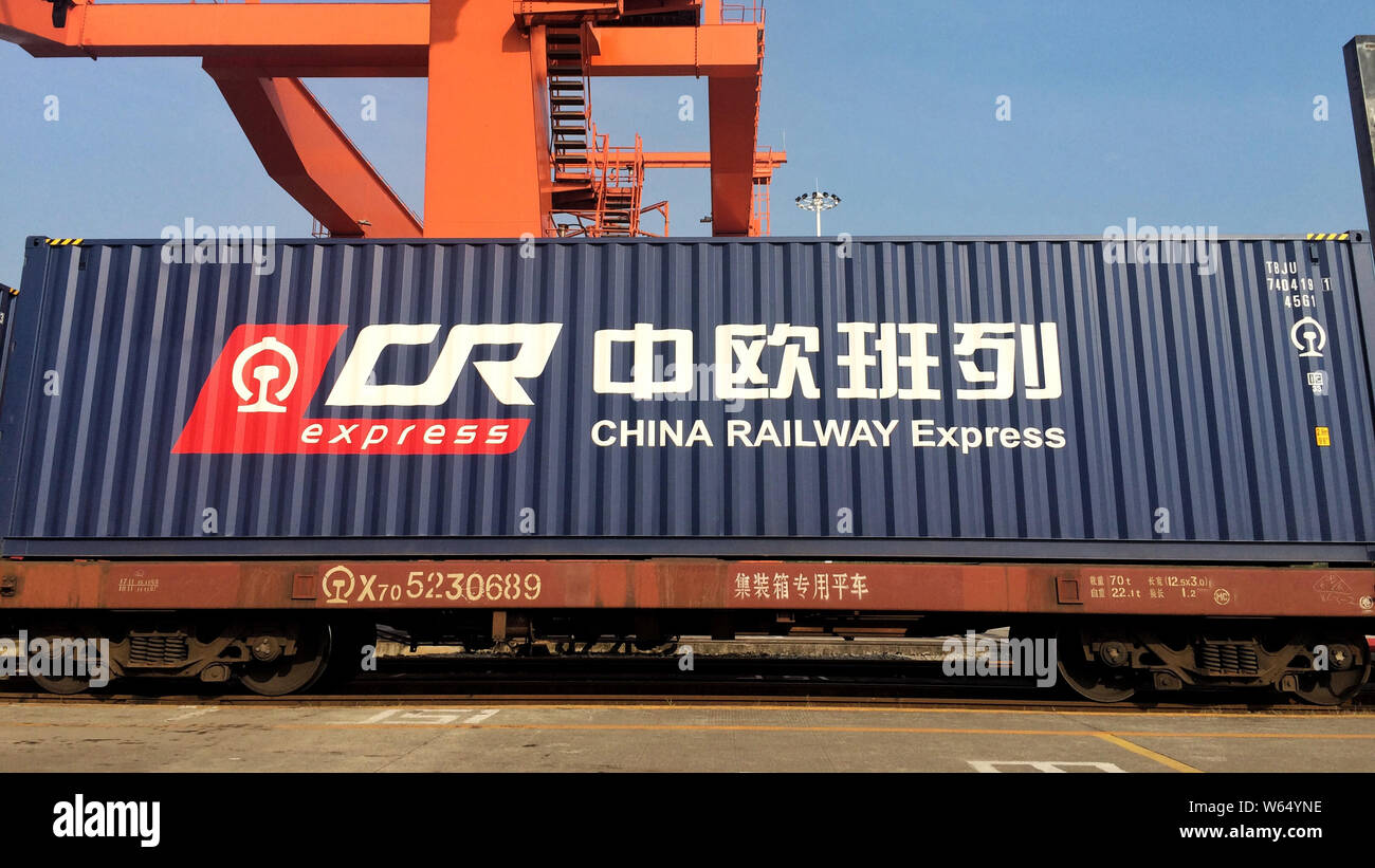 --FILE--A train of the China-Europe Railway Express is pictured at a ...