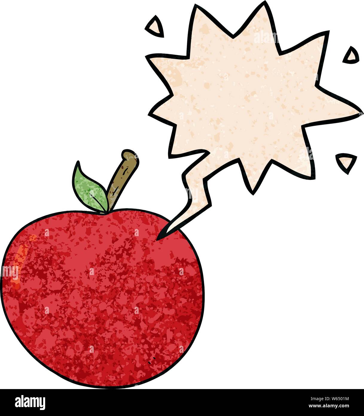 cartoon apple with speech bubble in retro texture style Stock Vector ...
