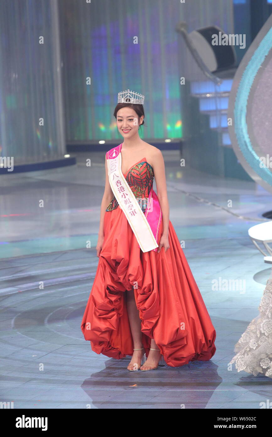 Second runner-up Amber Tang poses at the award ceremony during the ...