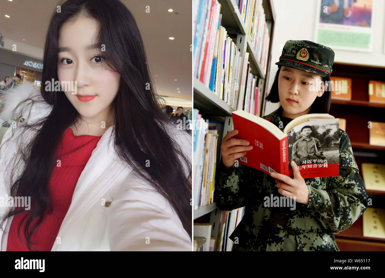 This composite photo shows female Chinese soldier Wang Mengran before ...