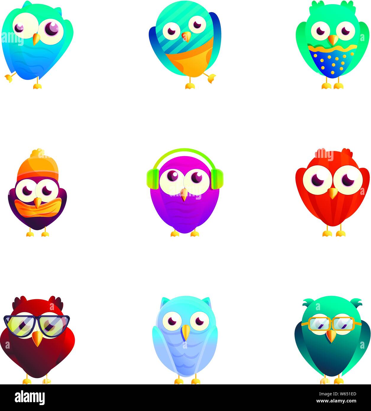 Colorful birds icon set. Cartoon set of 9 colorful birds vector icons ...