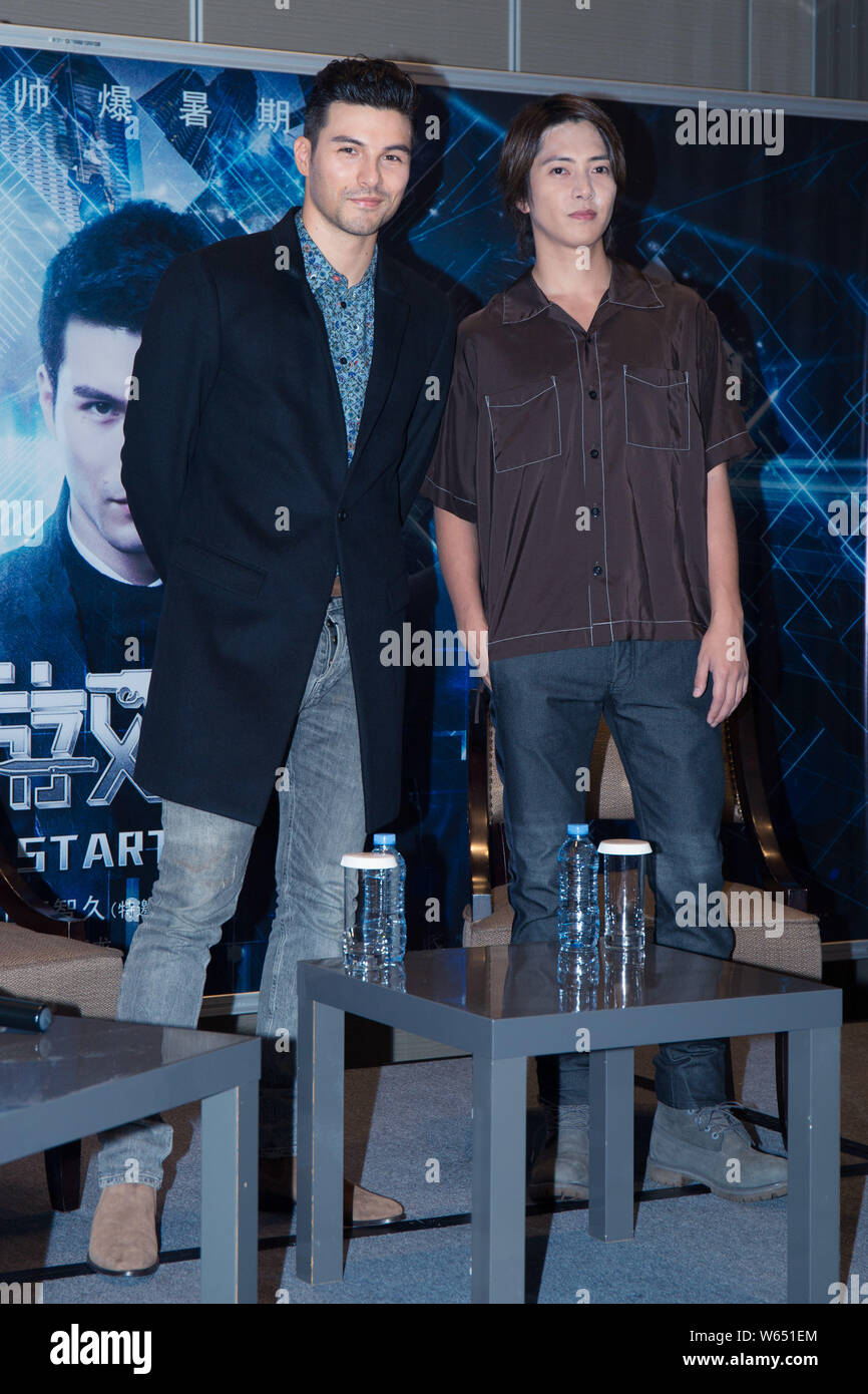 Taiwanese-British actor Rhydian Vaughan, left, Japanese actor and singer Tomohisa Yamashita ...