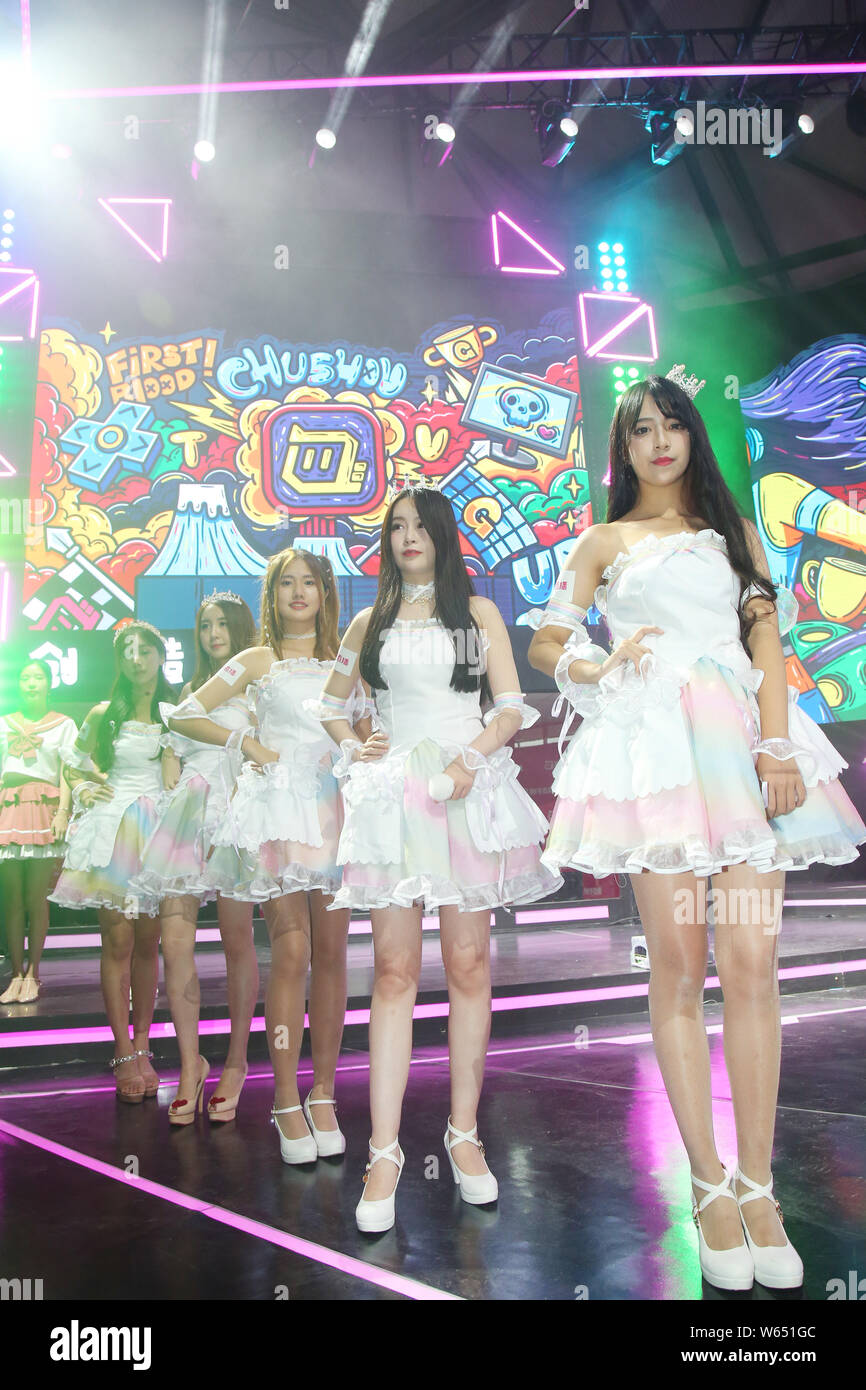 Chinese showgirls pose during the 16th China Digital Entertainment Expo, also known as ChinaJoy ...