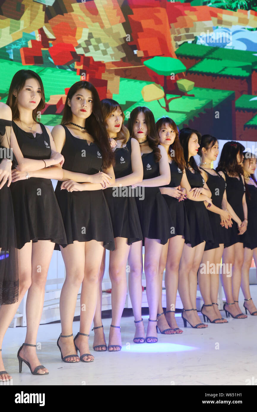 Chinese showgirls pose during the 16th China Digital Entertainment Expo, also known as ChinaJoy ...