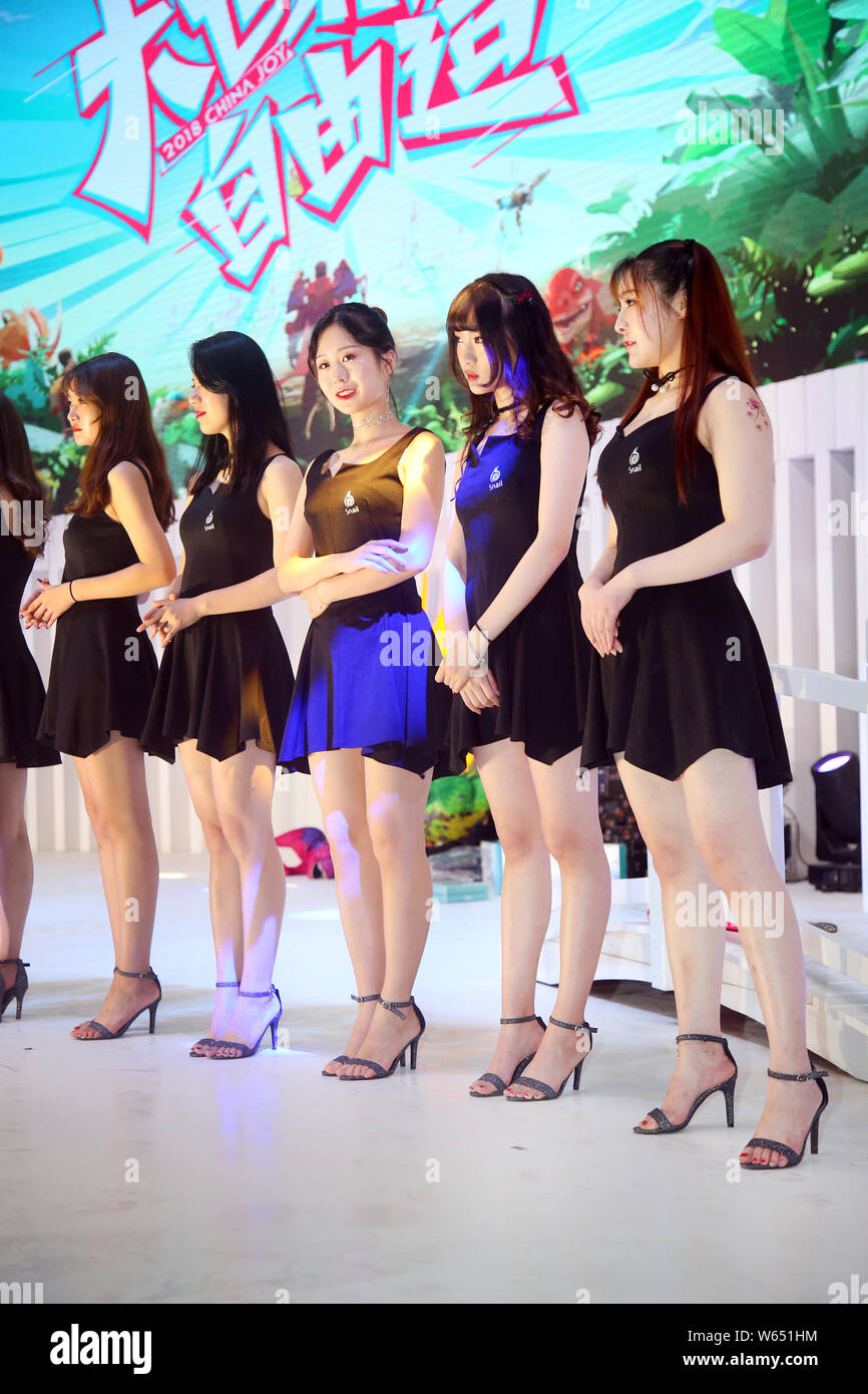 Chinese showgirls pose during the 16th China Digital Entertainment Expo, also known as ChinaJoy ...