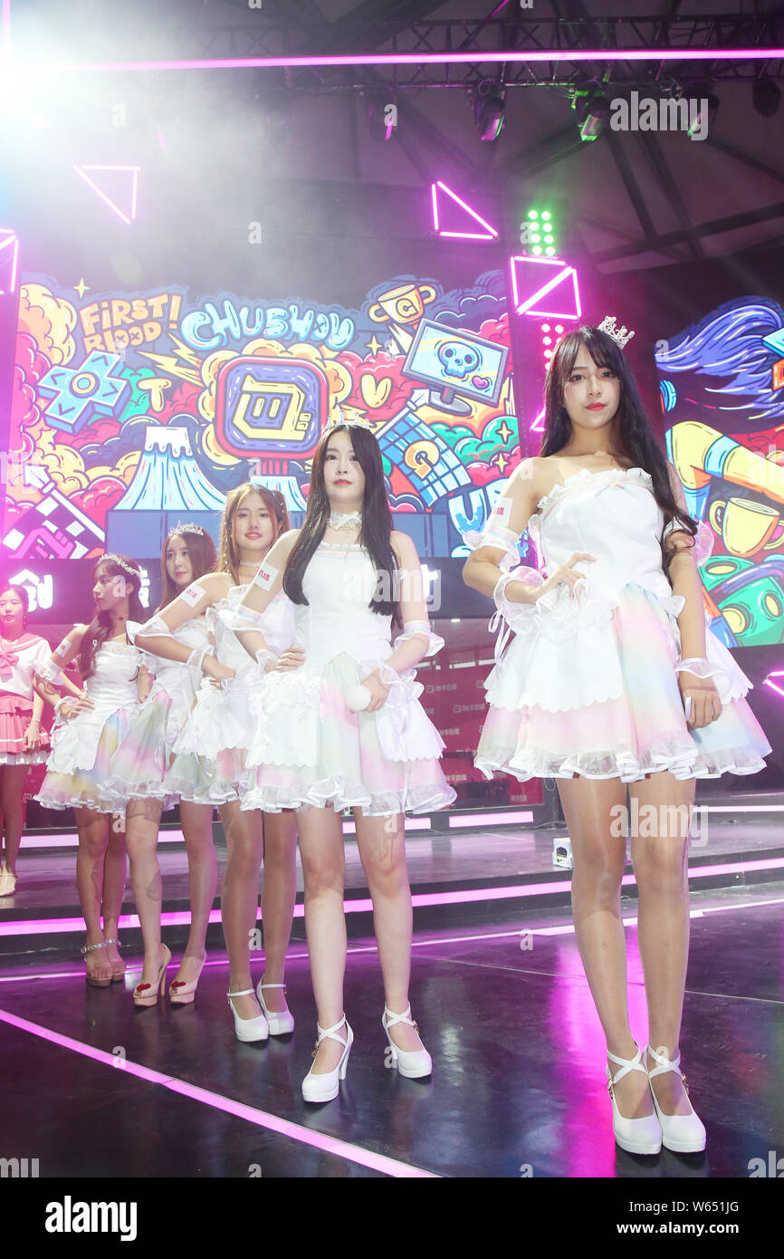 Chinese showgirls pose during the 16th China Digital Entertainment Expo, also known as ChinaJoy ...