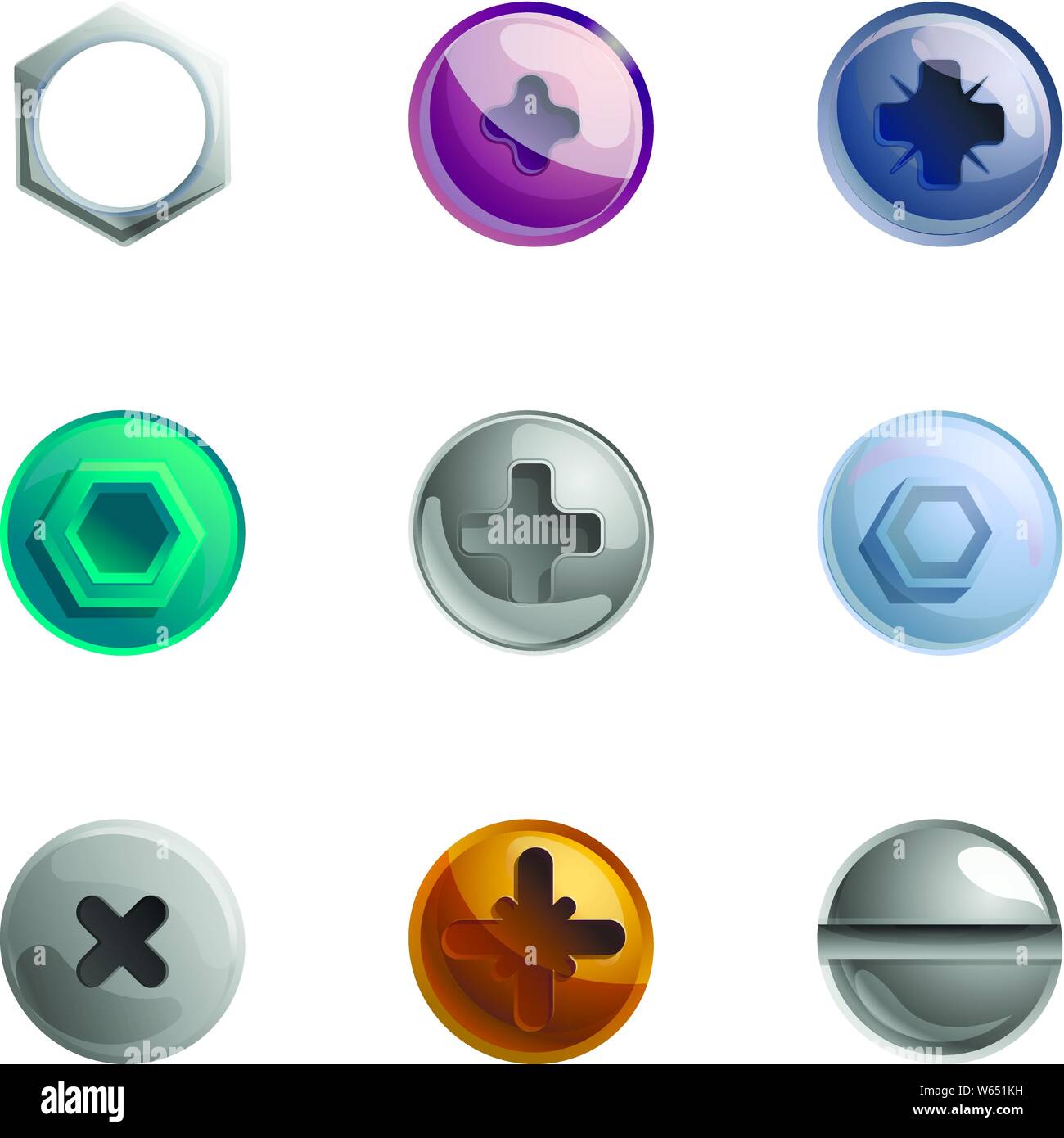 Screw head icon set. Cartoon set of 9 screw head vector icons for web ...