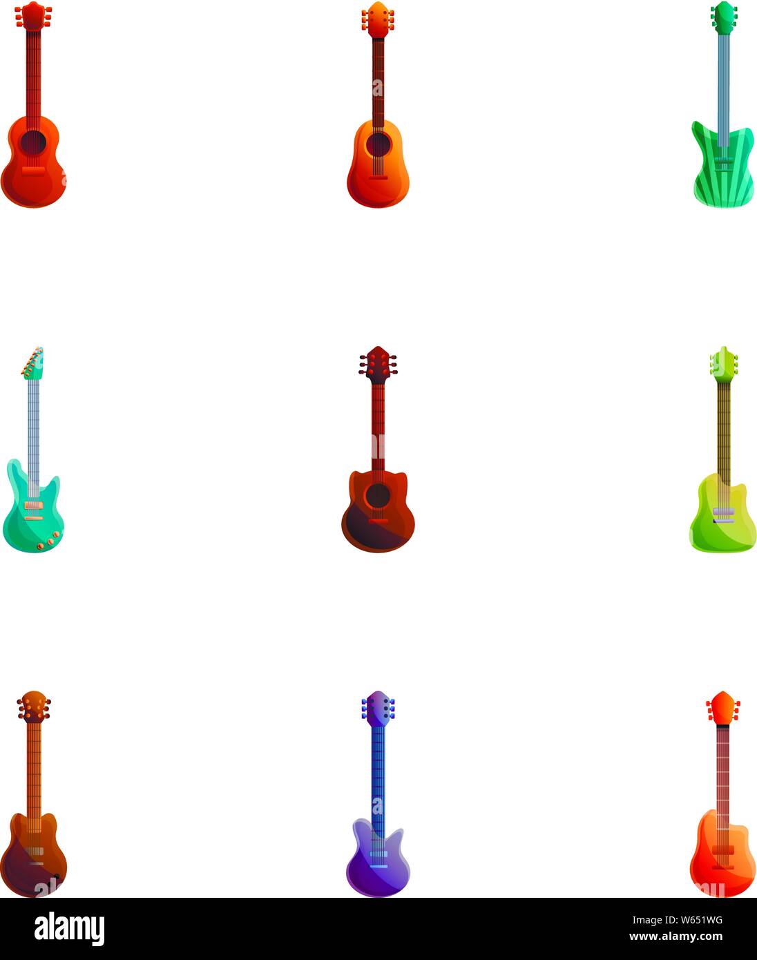 Electric guitar icon set. Cartoon set of 9 electric guitar vector icons ...