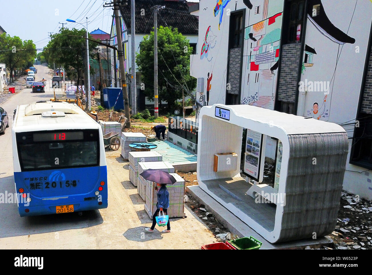A 3D-printed bus station in Huzhou city, east China's Zhejiang province ...