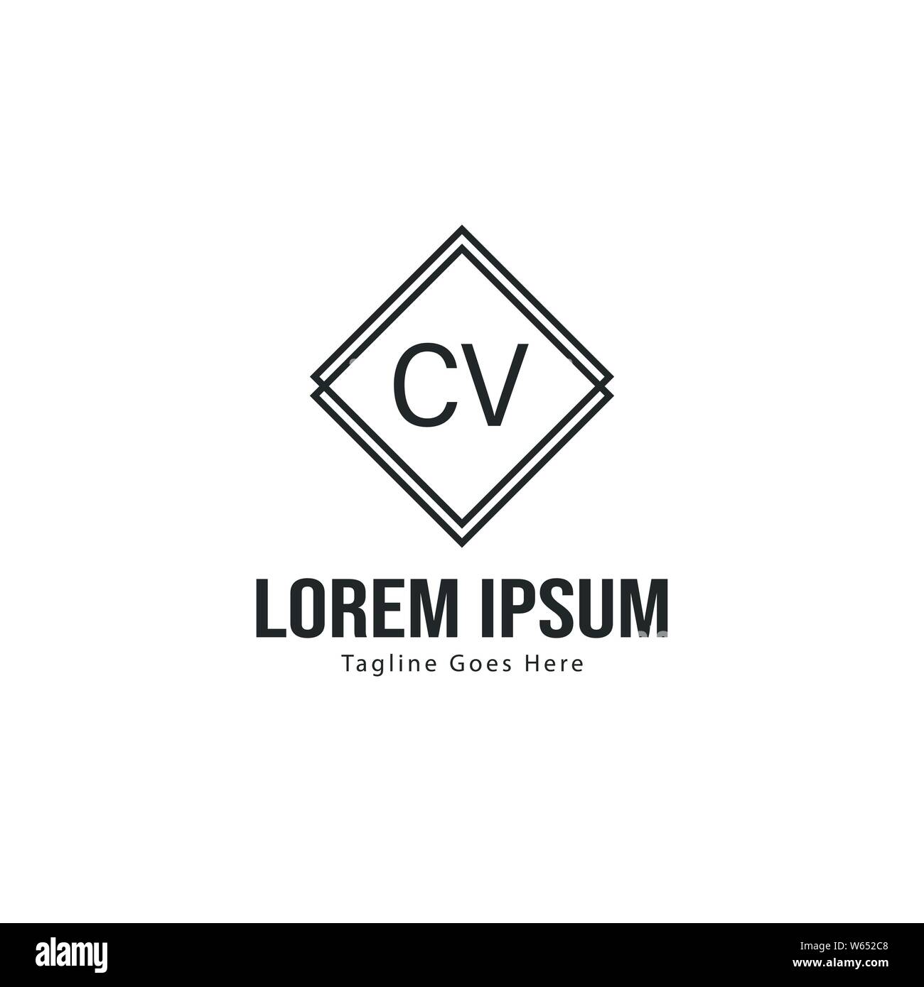 Initial CV logo template with modern frame. Minimalist CV letter logo ...