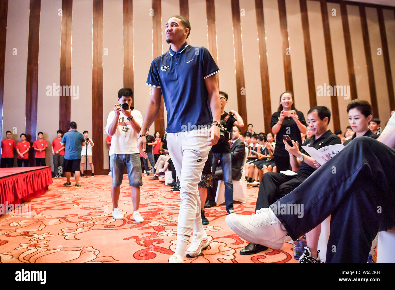 NBA star Jayson Tatum of Boston Celtics attends a press conference for ...