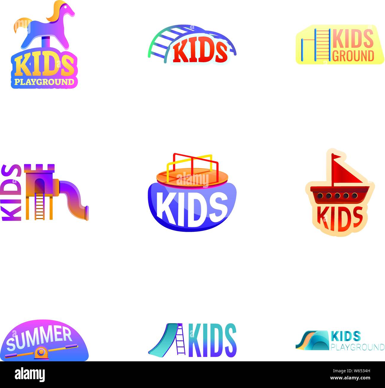 Yard playground logo set. Cartoon set of 9 yard playground vector logo ...