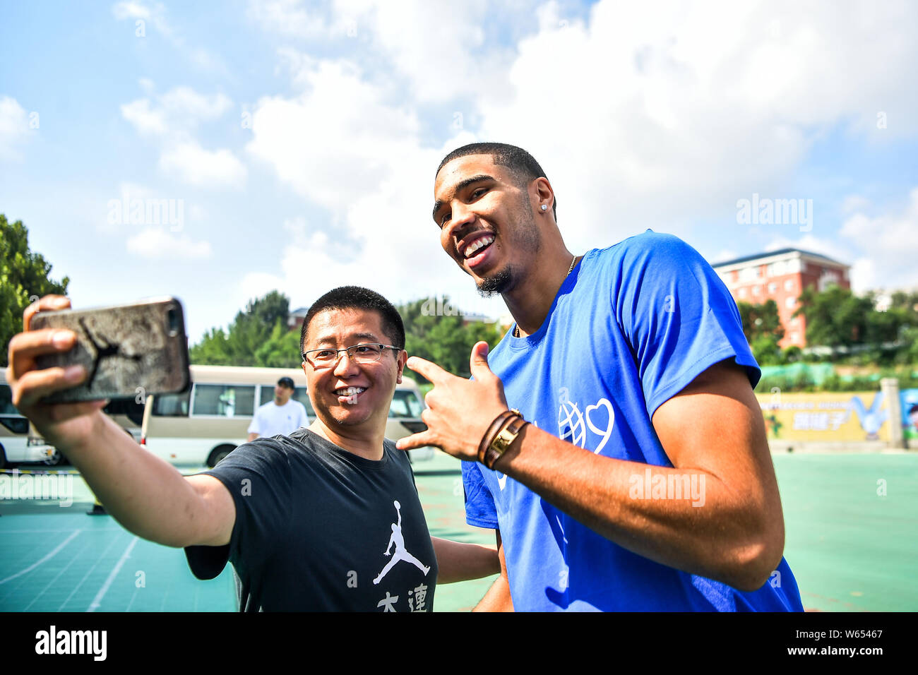 NBA star Jayson Tatum of Boston Celtics attends a charity donation ...