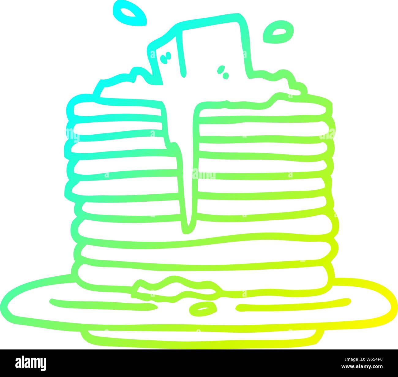 cold gradient line drawing of a cartoon butter melting on pancakes ...
