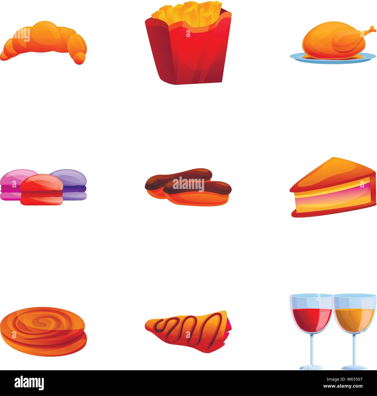 French bakery icon set. Cartoon set of 9 french bakery vector icons for ...