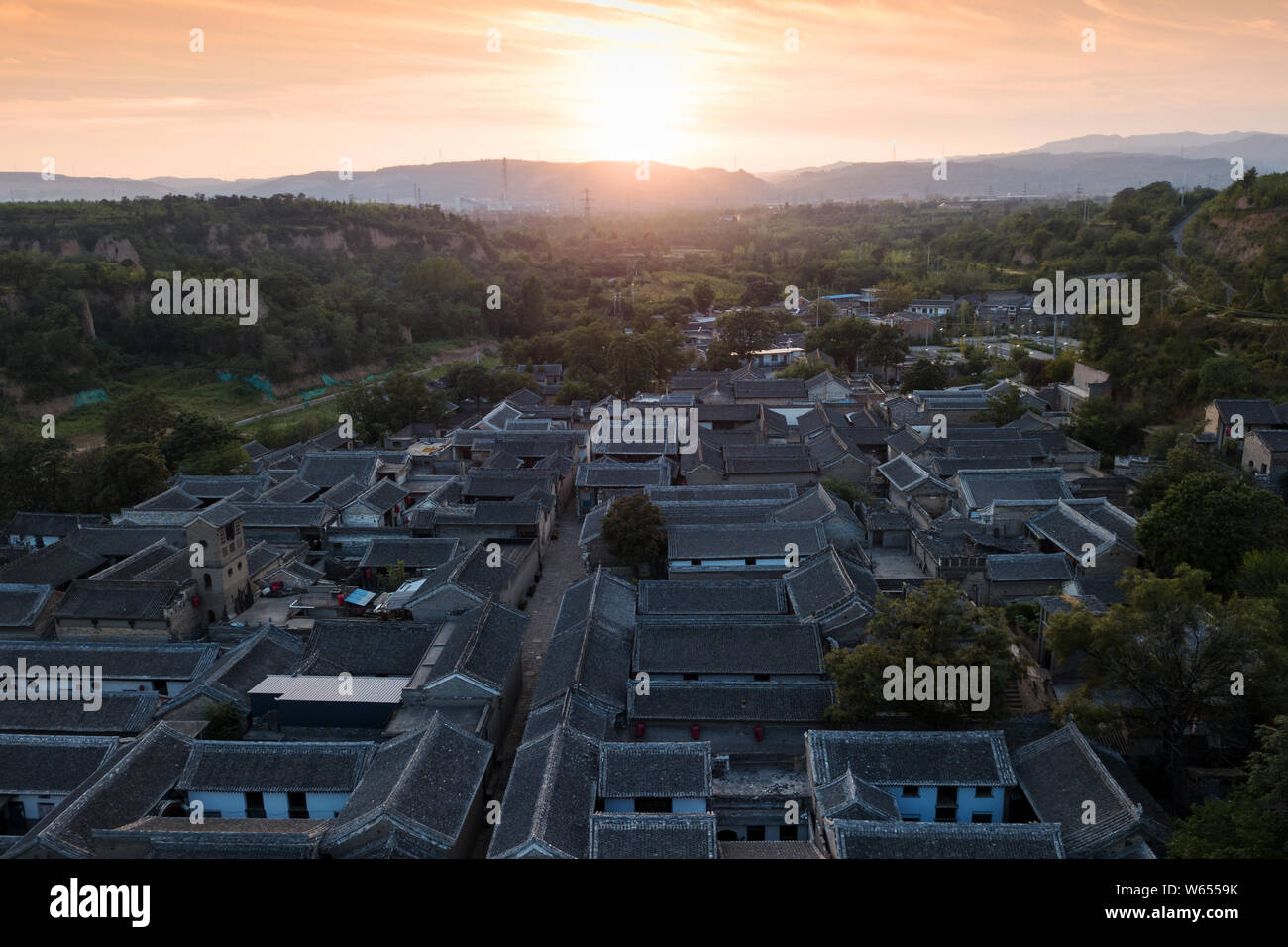 Aerial view of the "small Beijing" with a group of the Siheyuan or ...