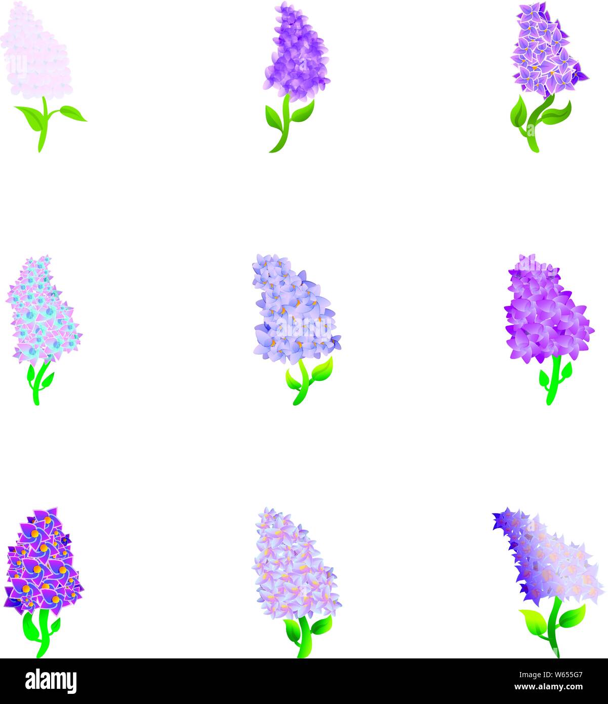 Lilac flower icon set. Cartoon set of 9 lilac flower vector icons for ...