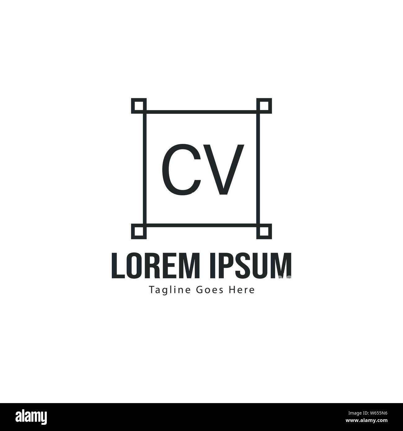 Initial CV logo template with modern frame. Minimalist CV letter logo ...