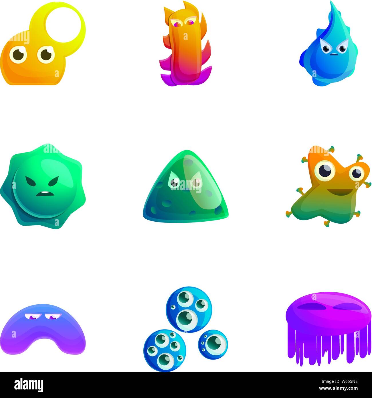 Colorful monster icon set. Cartoon set of 9 colorful monster vector ...