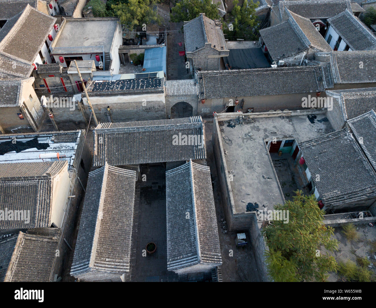 Aerial view of the "small Beijing" with a group of the Siheyuan or ...