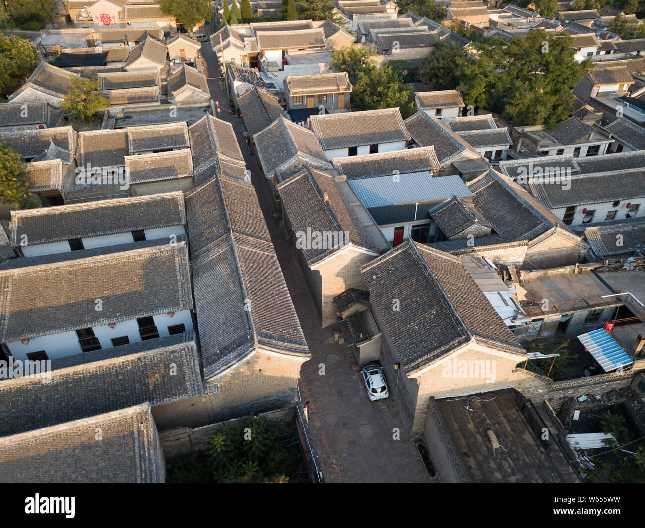 Aerial view of the "small Beijing" with a group of the Siheyuan or ...