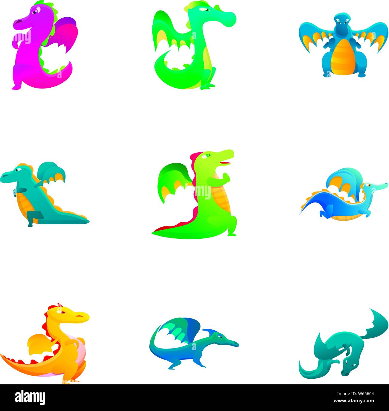 Colorful dragon icon set. Cartoon set of 9 colorful dragon vector icons ...
