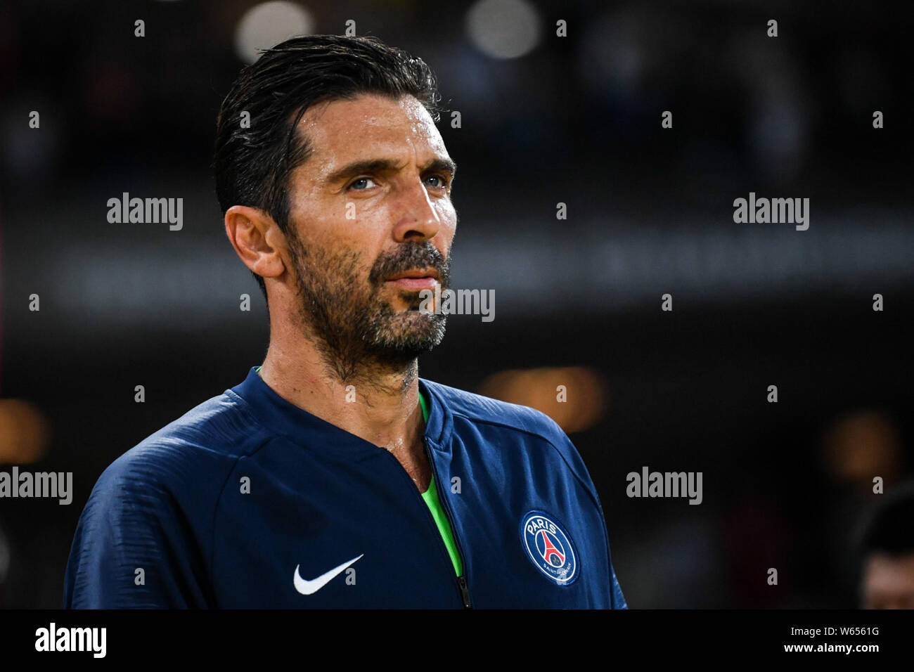 Goalkeeper Gianluigi Buffon of Paris Saint-Germain reacts in the ...