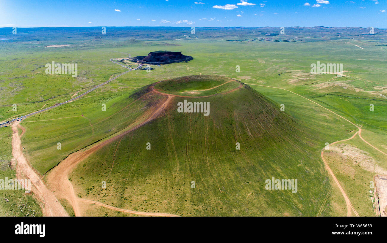 An aerial view of the Volcano No.5 at the Ulan Hada volcano group in ...