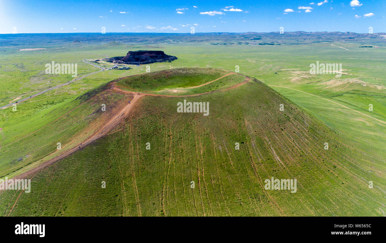An aerial view of the Volcano No.5 at the Ulan Hada volcano group in ...