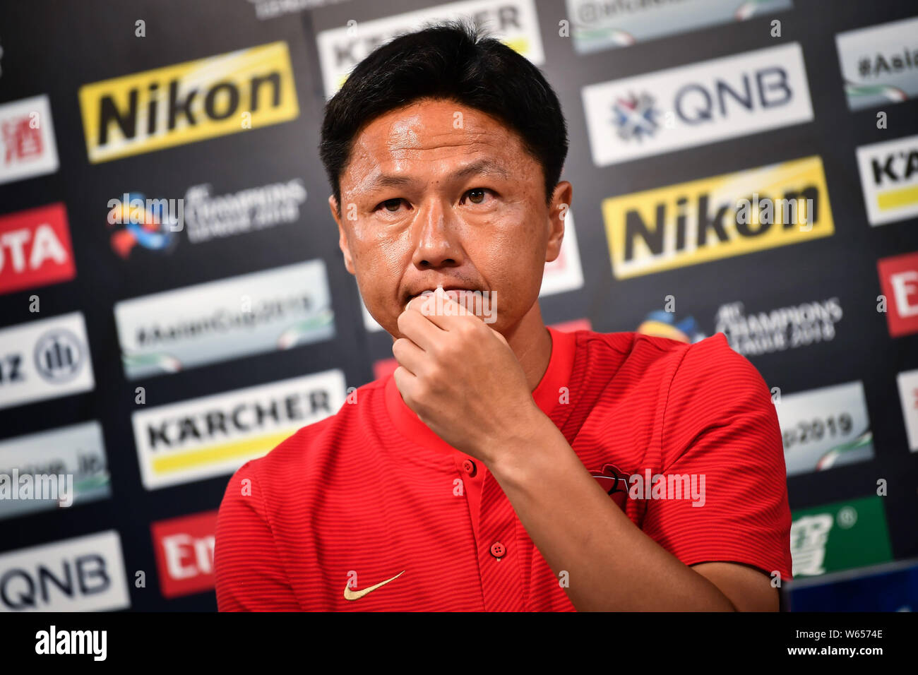 Head coach Go Oiwa of Japan's Kashima Antlers attends a press ...