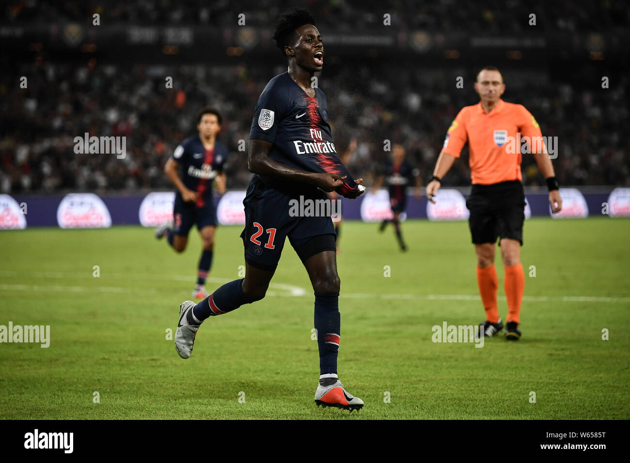 Timothy Weah of Paris Saint-Germain celebrates after scoring PSG's ...