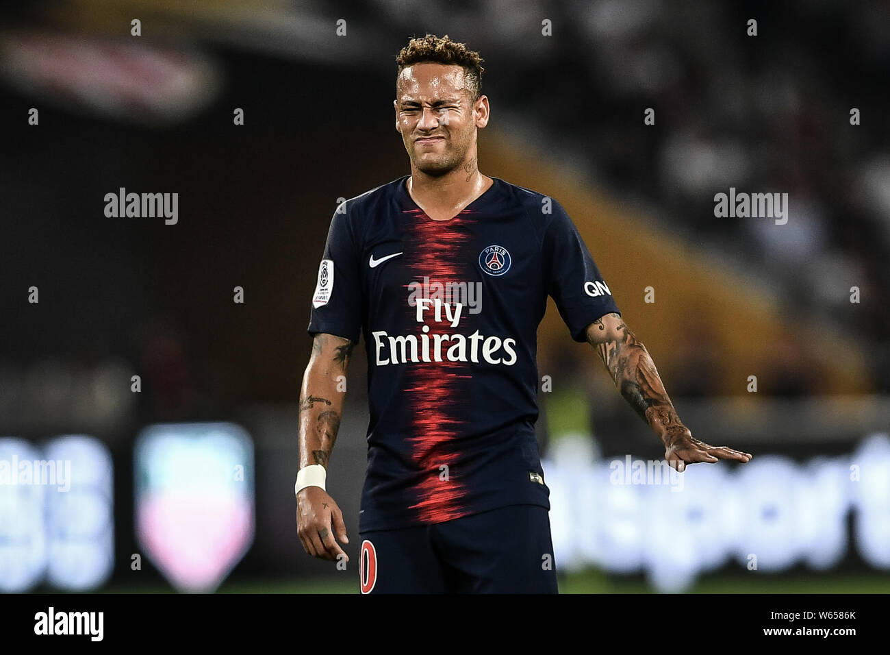 Neymar of Paris Saint-Germain dribbles during Trophee des Champions ...