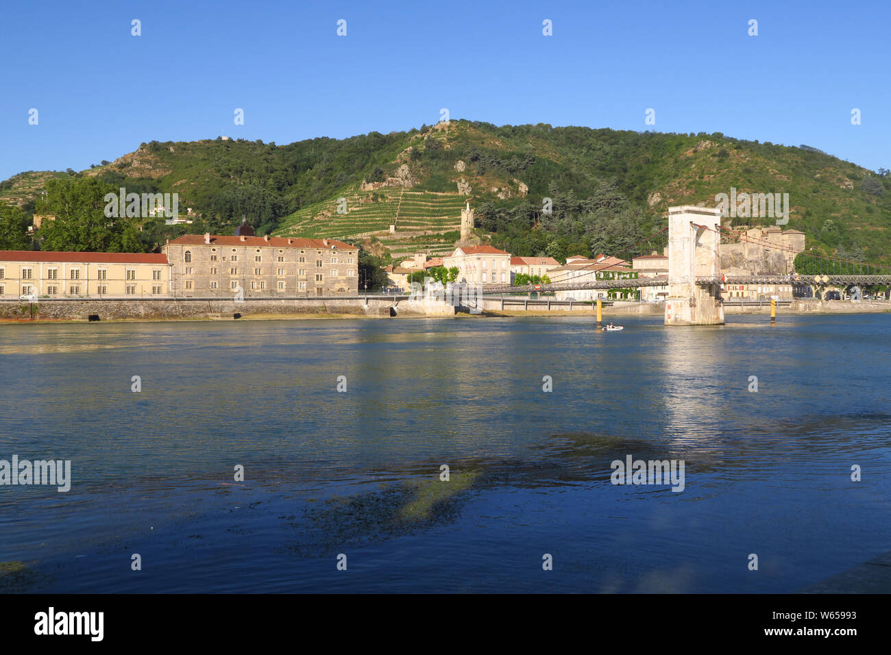 View of Tournon on the banks of the River Rhone from the other side of ...