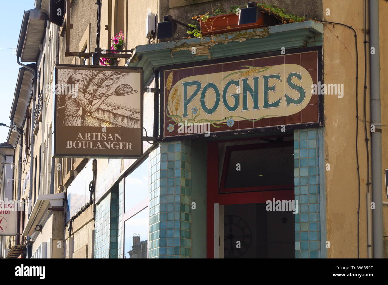 Sign outside a boulangerie in the town of Tain l'Hermitage on the banks ...