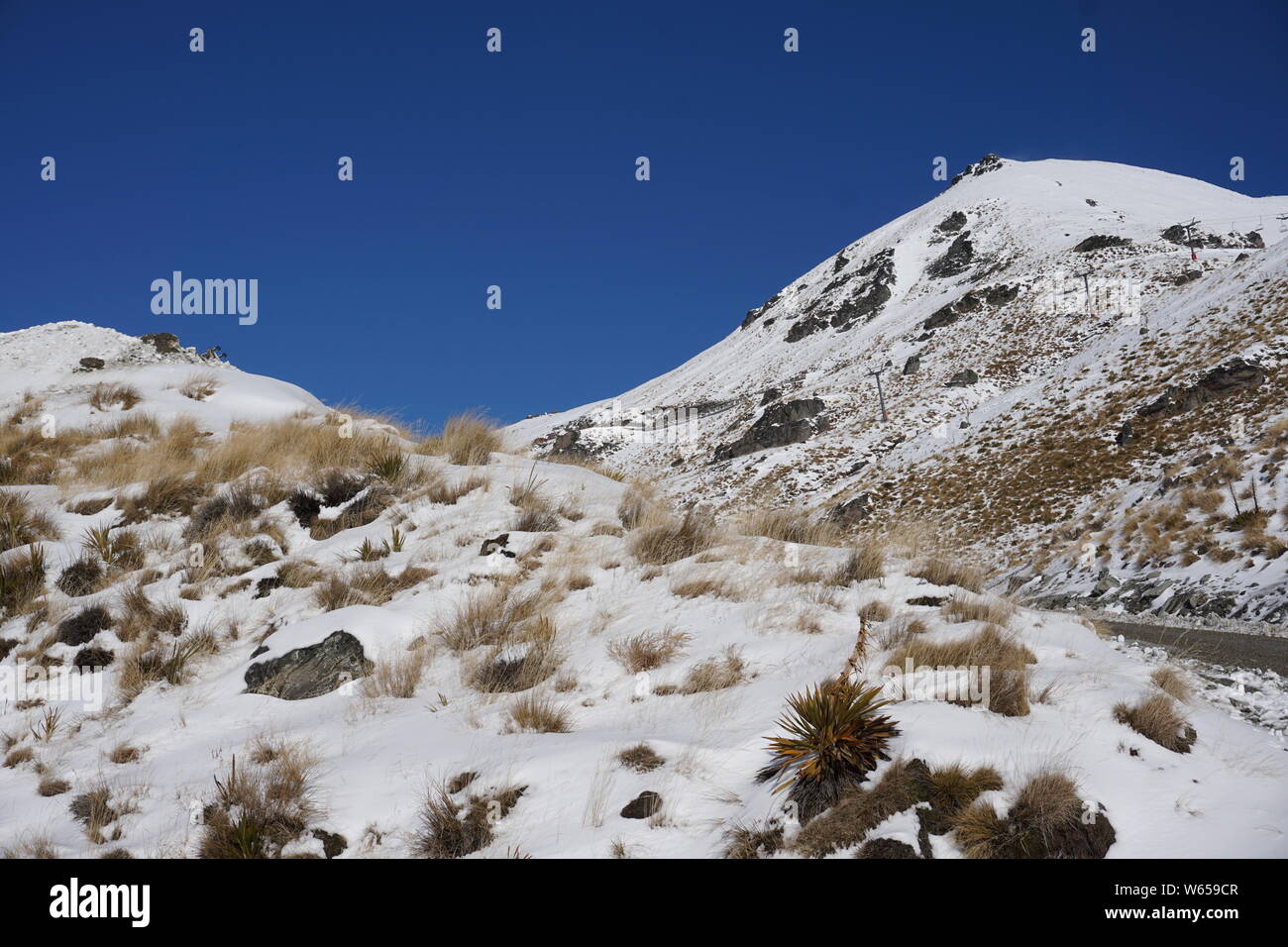 Beautiful snow thick layer snowy on clear blue sky ski field winter ...