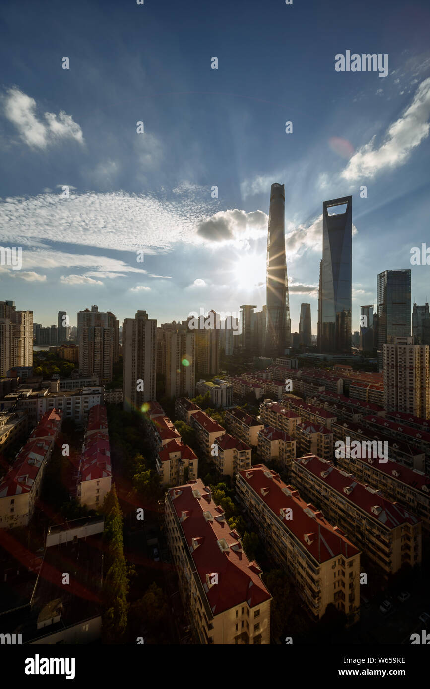 View of the Lujiazui Financial District with the Shanghai Tower, left ...