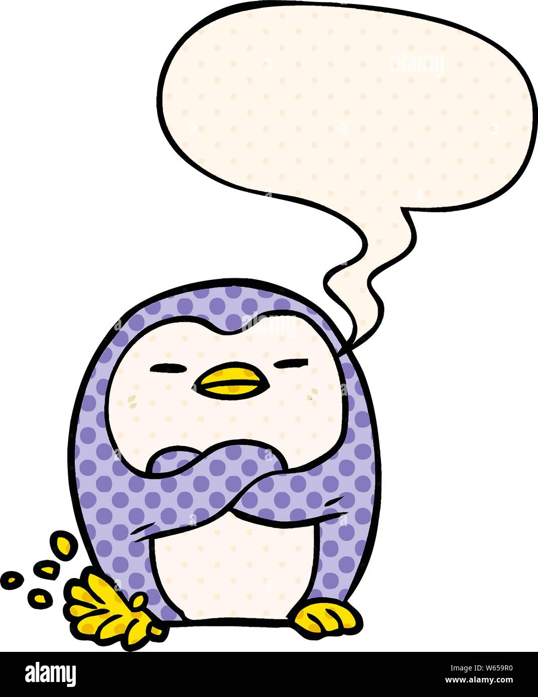 cartoon penguin tapping foot with speech bubble in comic book style ...
