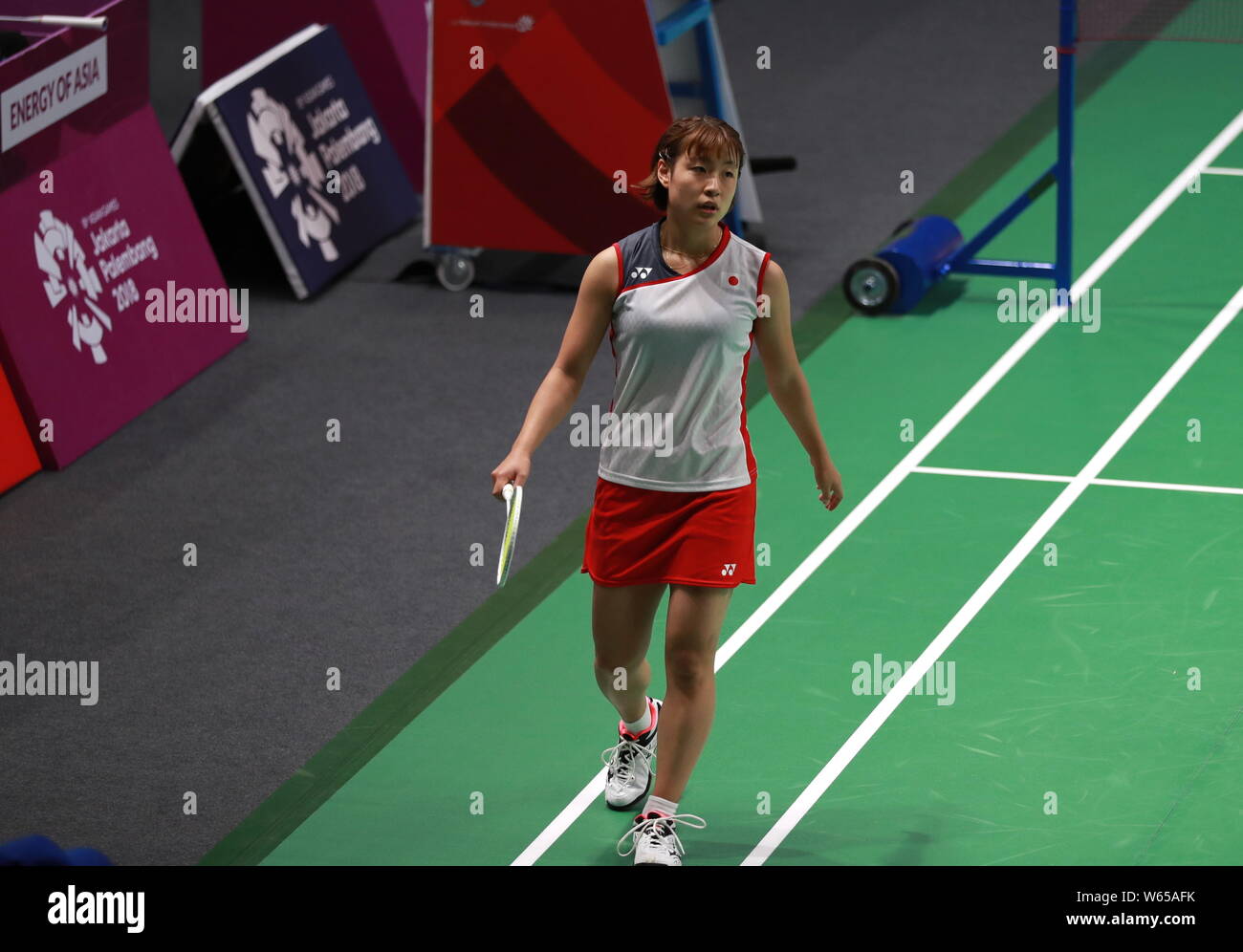 Nozomi Okuhara of Japan reacts after defeating He Bingjiao of China in ...