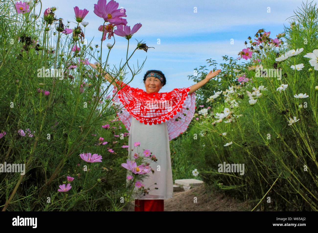 75-year-old Chinese elderly woman Zhang Guiying shows a cheongsam ...